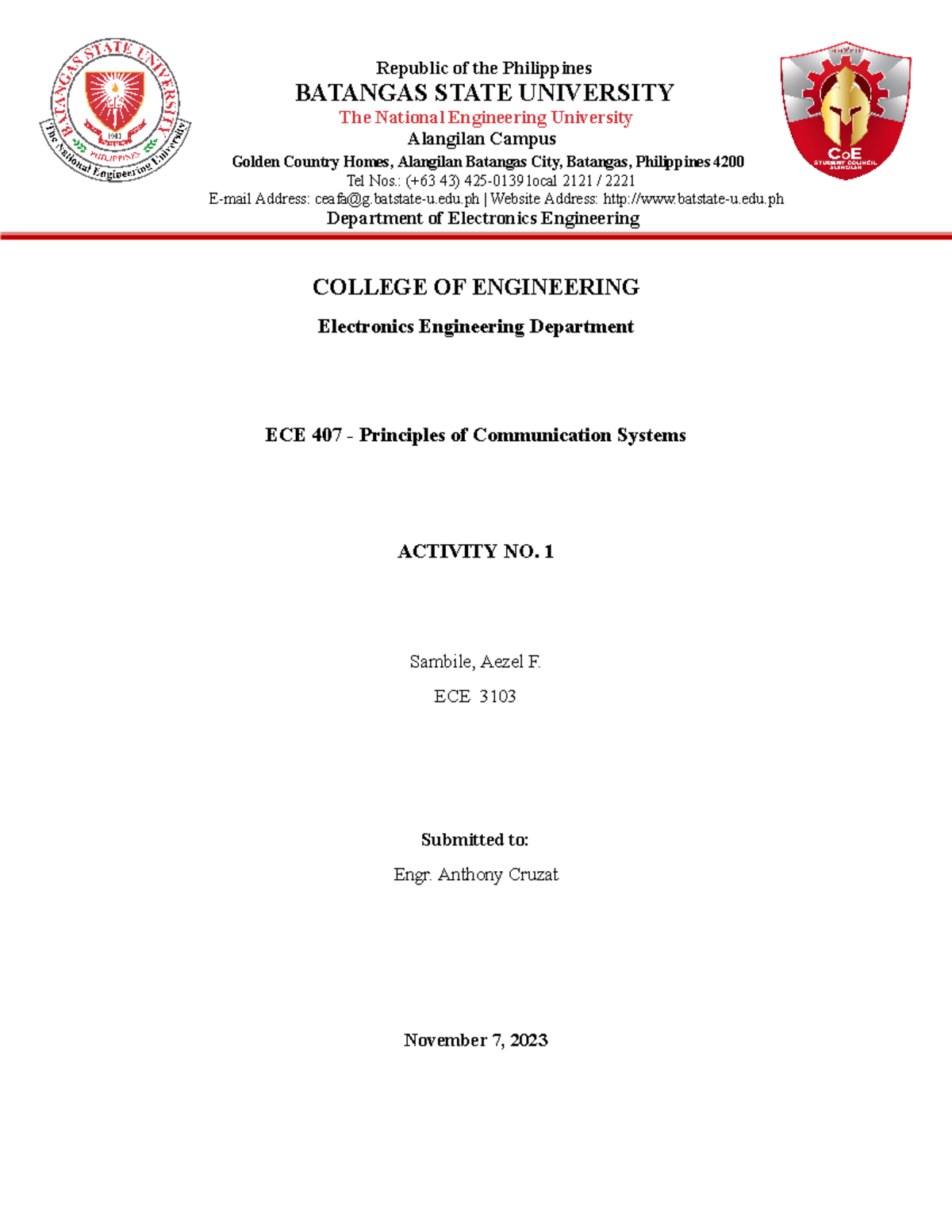 PComms Assignment - BATANGAS STATE UNIVERSITY The National Engineering ...