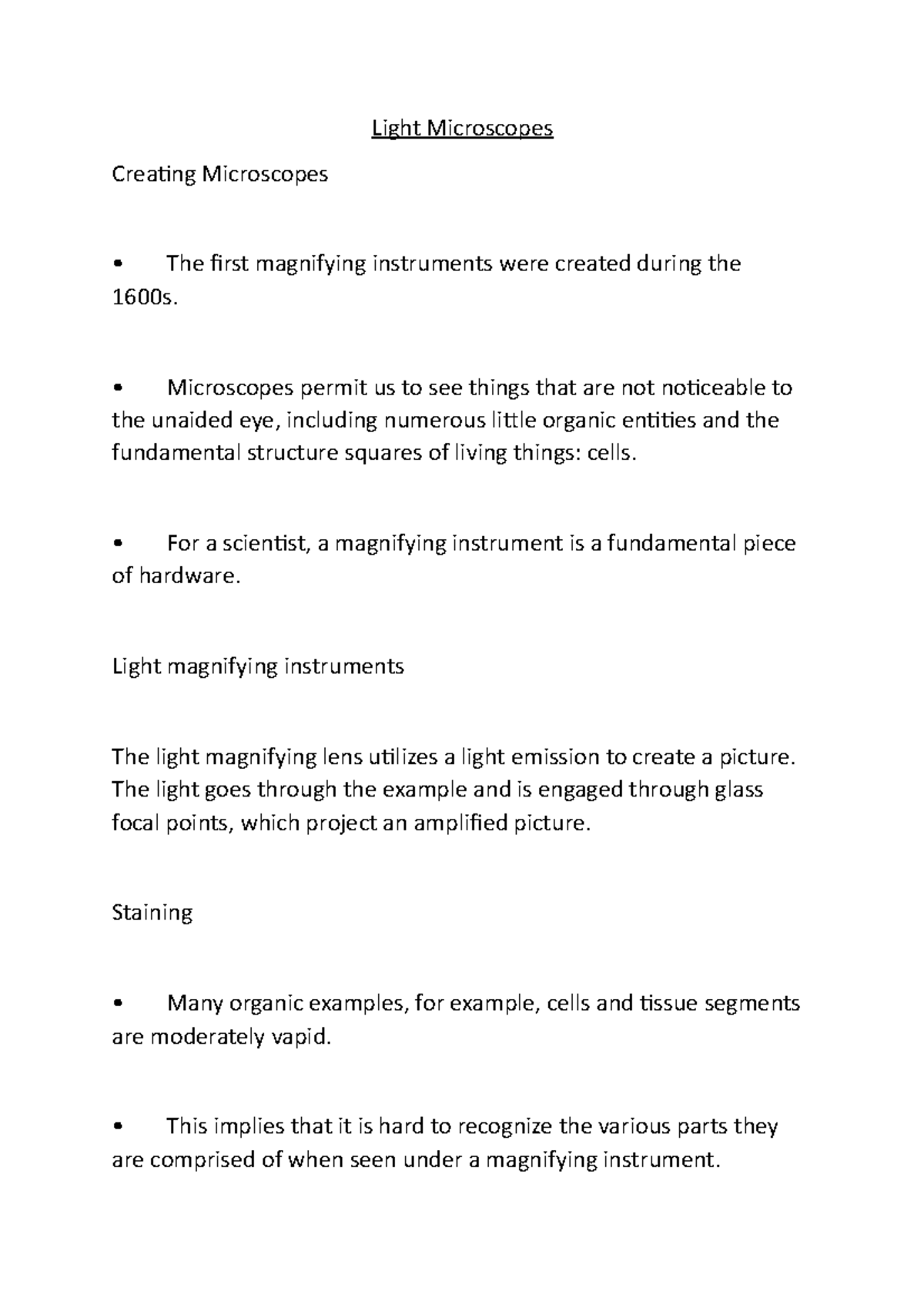 Light Microscopes - Light Microscopes Creating Microscopes 1600s. The ...