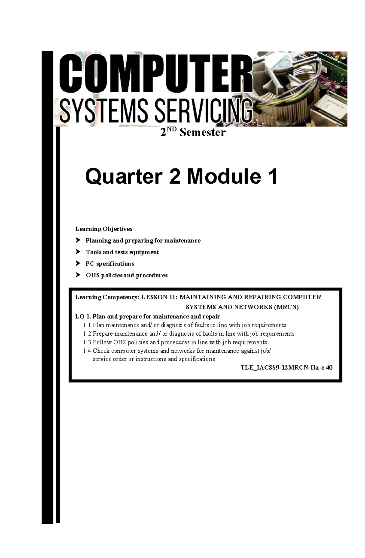 Pdfcoffee - I want to use it - 2 ND Semester Quarter 2 Module 1 Learning Objectives Planning and ...