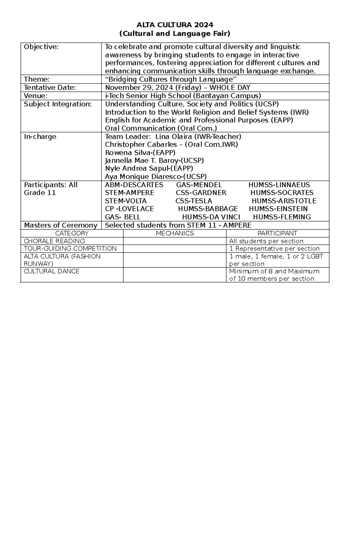ALTA Cultura 2024 ( Proposal) - ALTA CULTURA 2024 (Cultural and ...