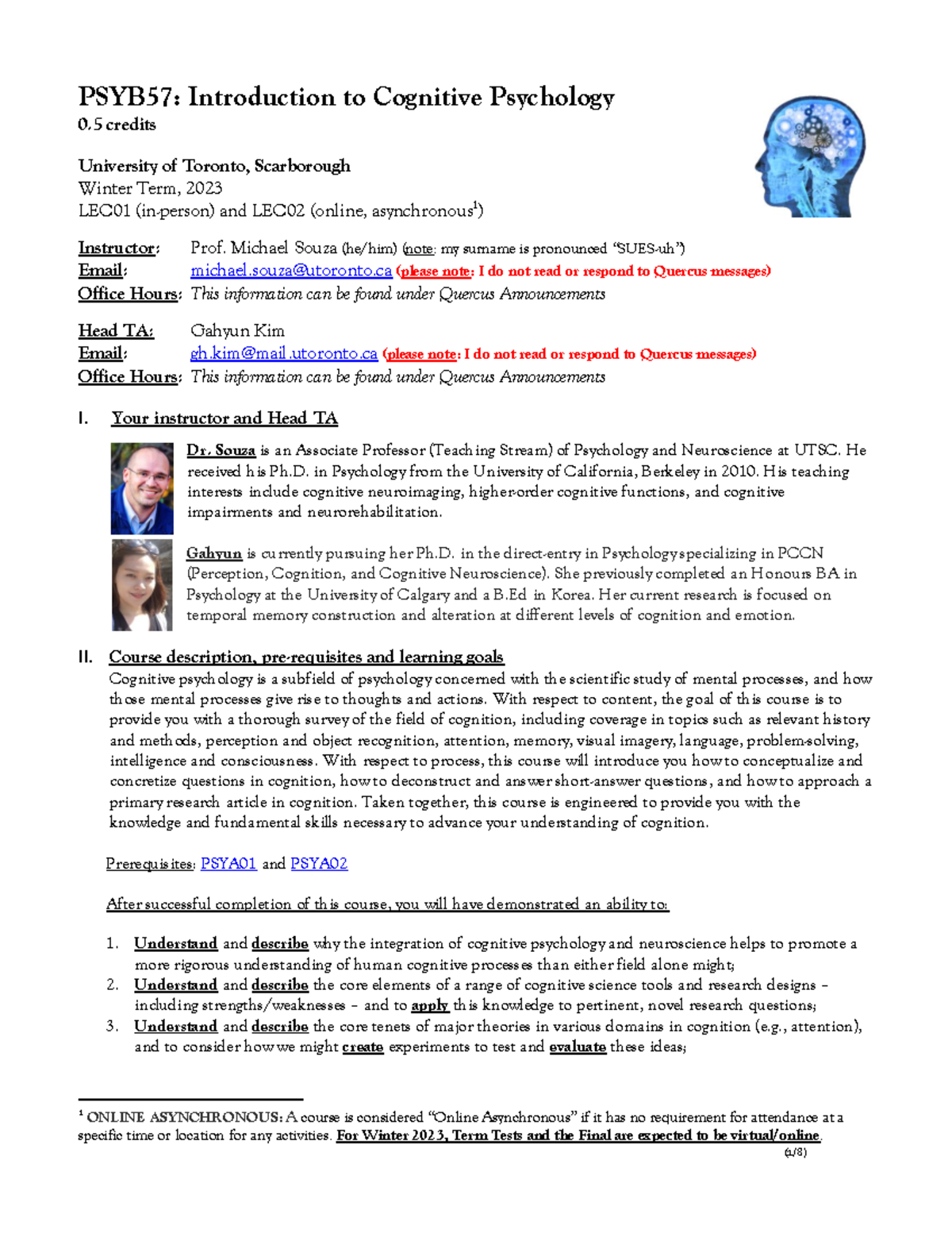 Syllabus PSYB57 Souza Winter 2023 - PSYB57: Introduction to Cognitive Psychology 0 credits - Studocu