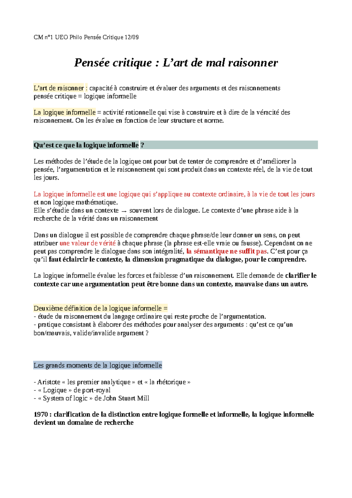 Chapitre 1 Pensée Critique UEO Philosophie - CM n°1 UEO Philo Pensée ...