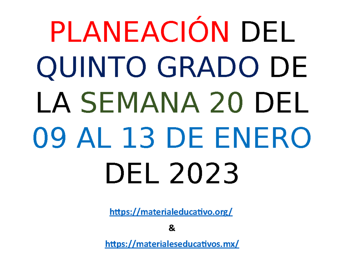 🌈 5°-PLAN SEM20 - Planeación - PLANEACIÓN DEL QUINTO GRADO DE LA SEMANA ...