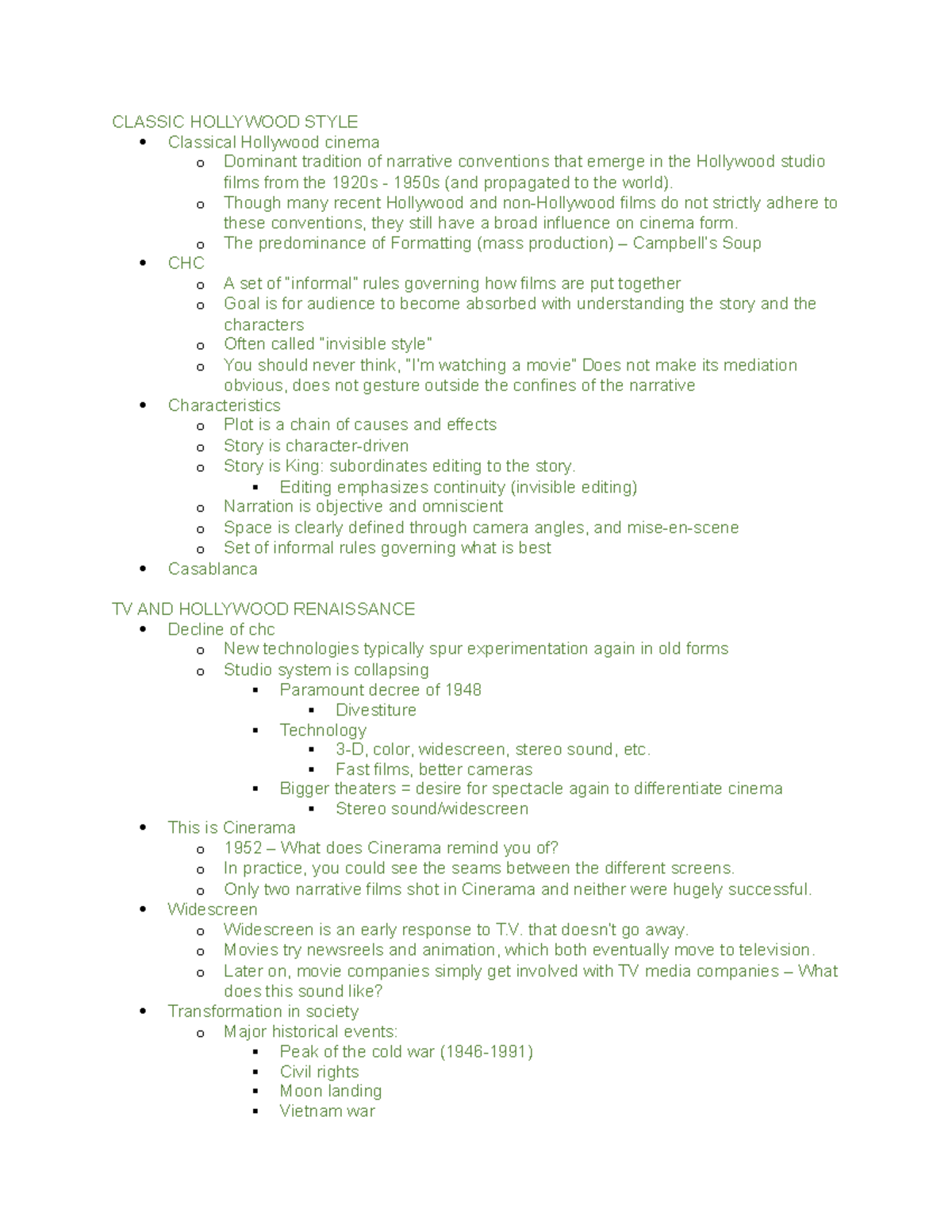 Exam Part 3 - CLASSIC HOLLYWOOD STYLE Classical Hollywood cinema o ...