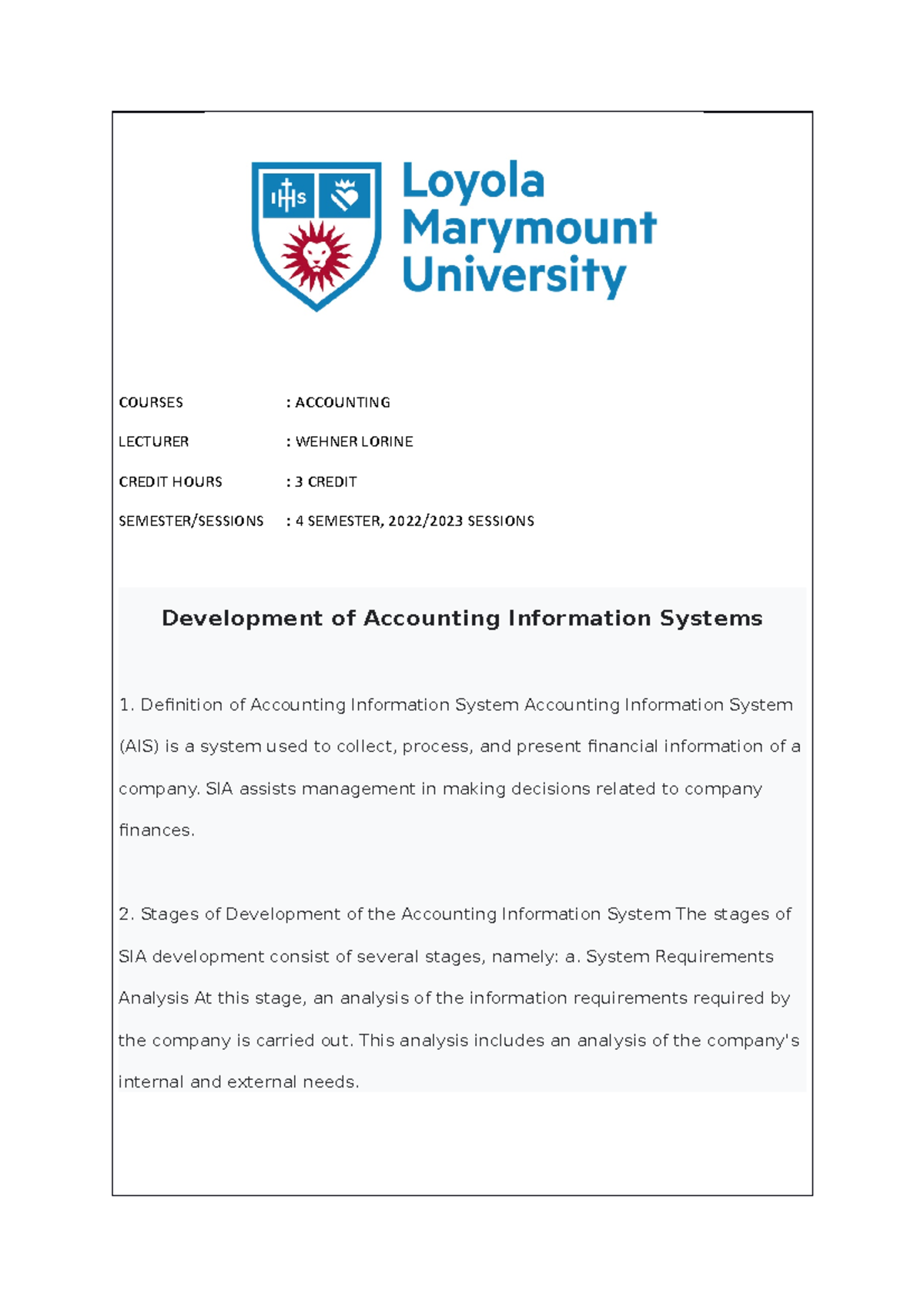 Development of Accounting Information Systems - COURSES : ACCOUNTING ...