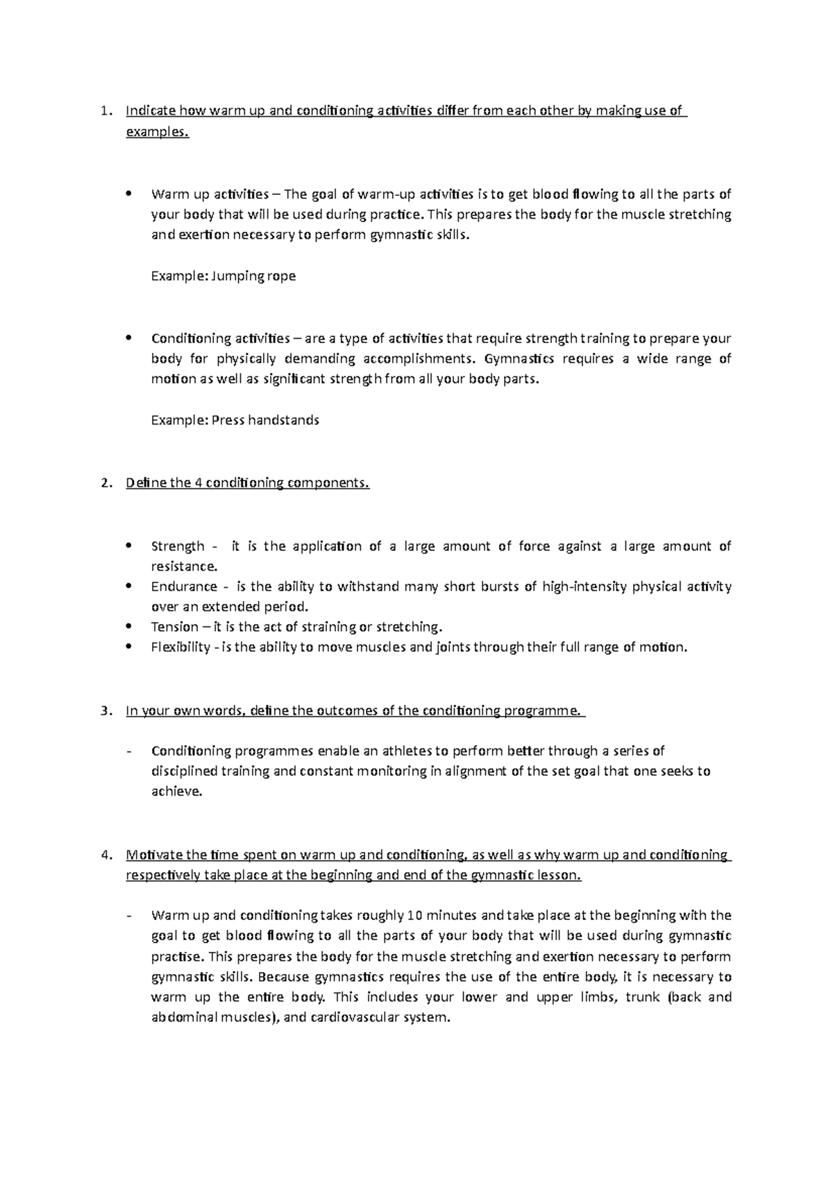 Conditioning Warm Up Activities The Goal Of Warm up Activities Is