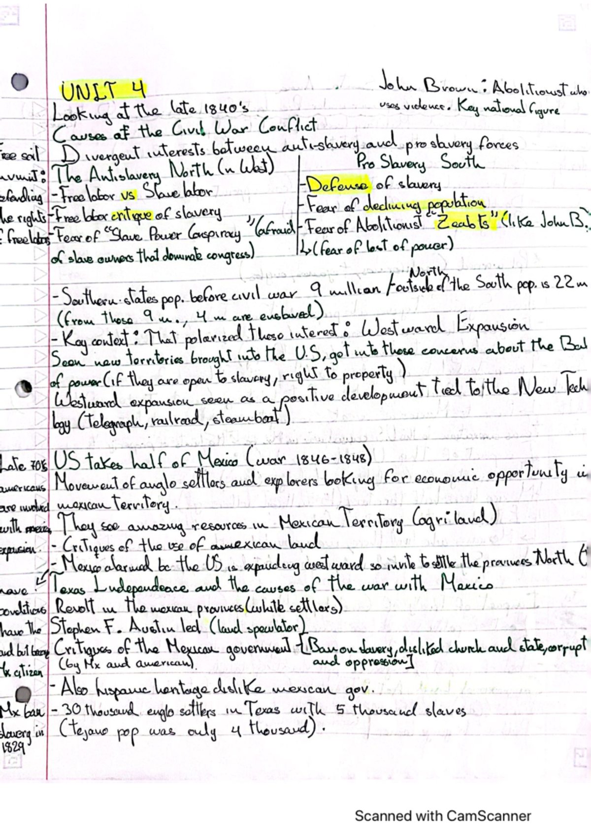 US HIST 1301 UNIT 4 - LECTURE NOTES. Answers from the learning ...