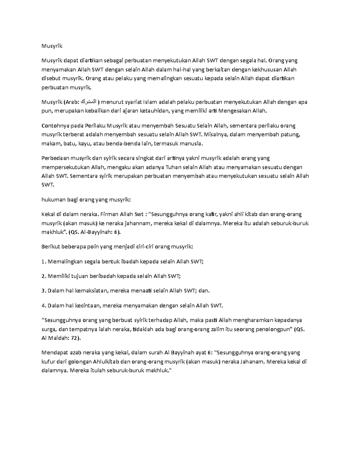 Musyrik - Musyrik Musyrik dapat diartikan sebagai perbuatan ...