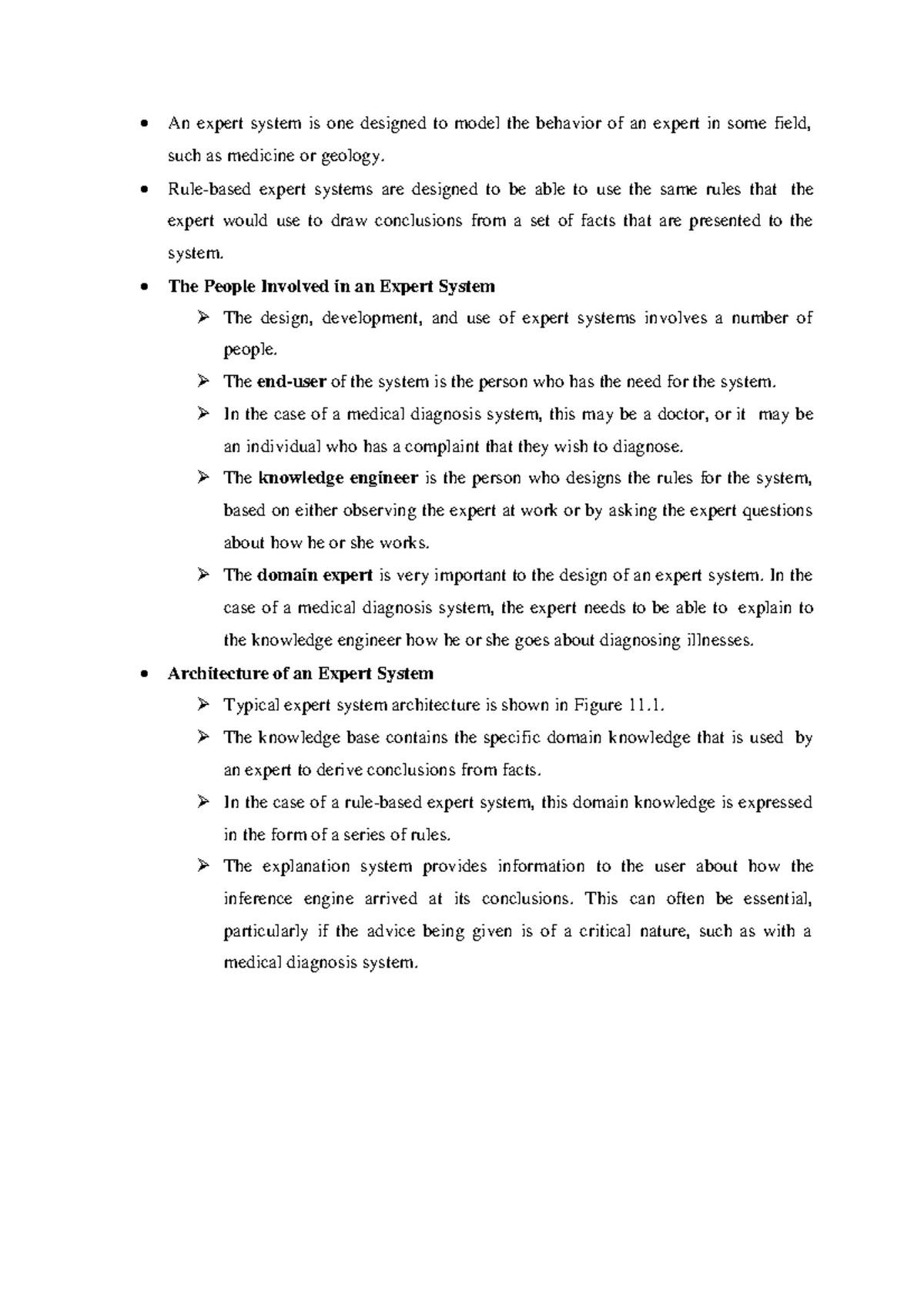 Architecture of an Expert System - An expert system is one designed to ...