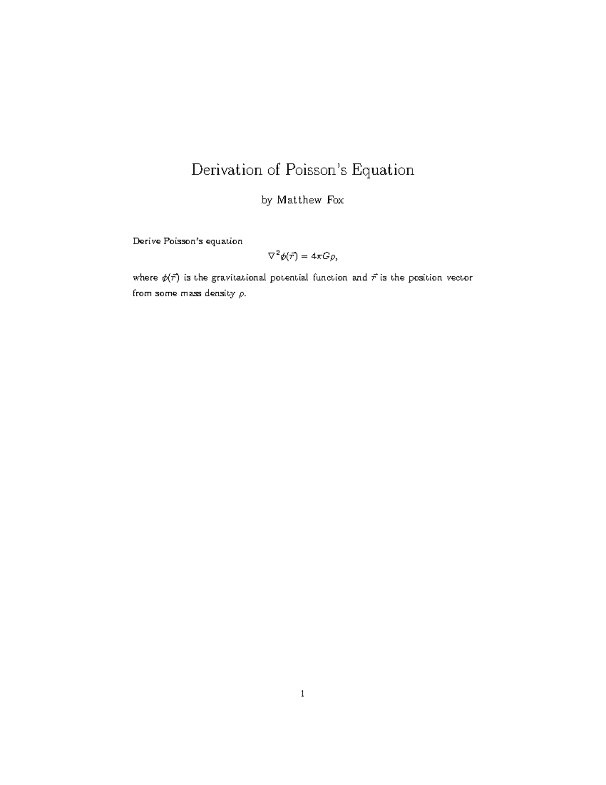 Poisson's Equation - Derivation of Poisson’s Equation by Matthew Fox ...