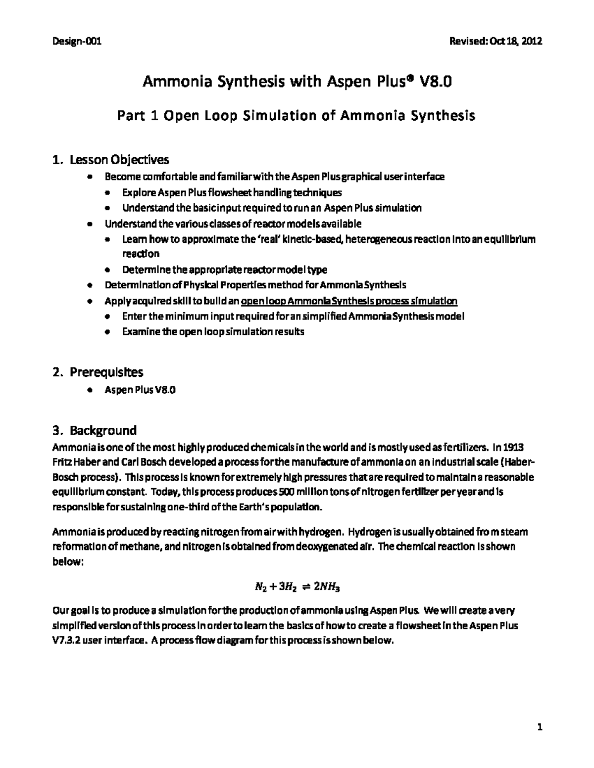 Ammonia Production tutorial using Aspen plus - CH E444 - Studocu