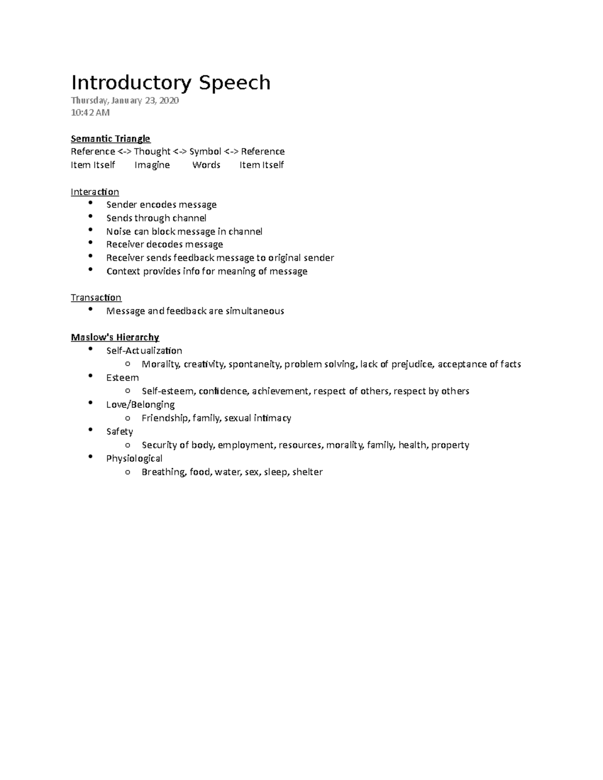 Introductory Speech - Grade: A+ - Introductory Speech Thursday, January ...