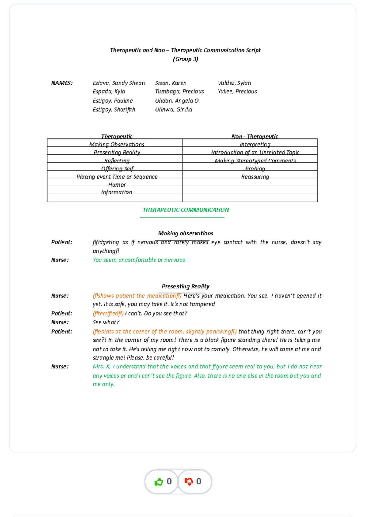 Nursing-thera-comm-script compress - Therapeutic and Non – Therapeutic ...