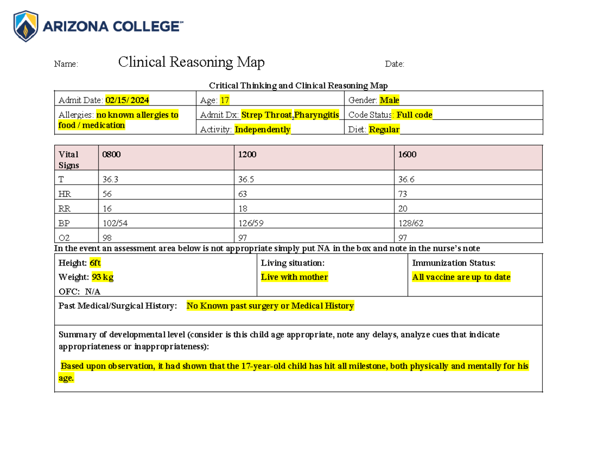 Critical Thinking Map resubmit (2) - Critical Thinking and Clinical ...