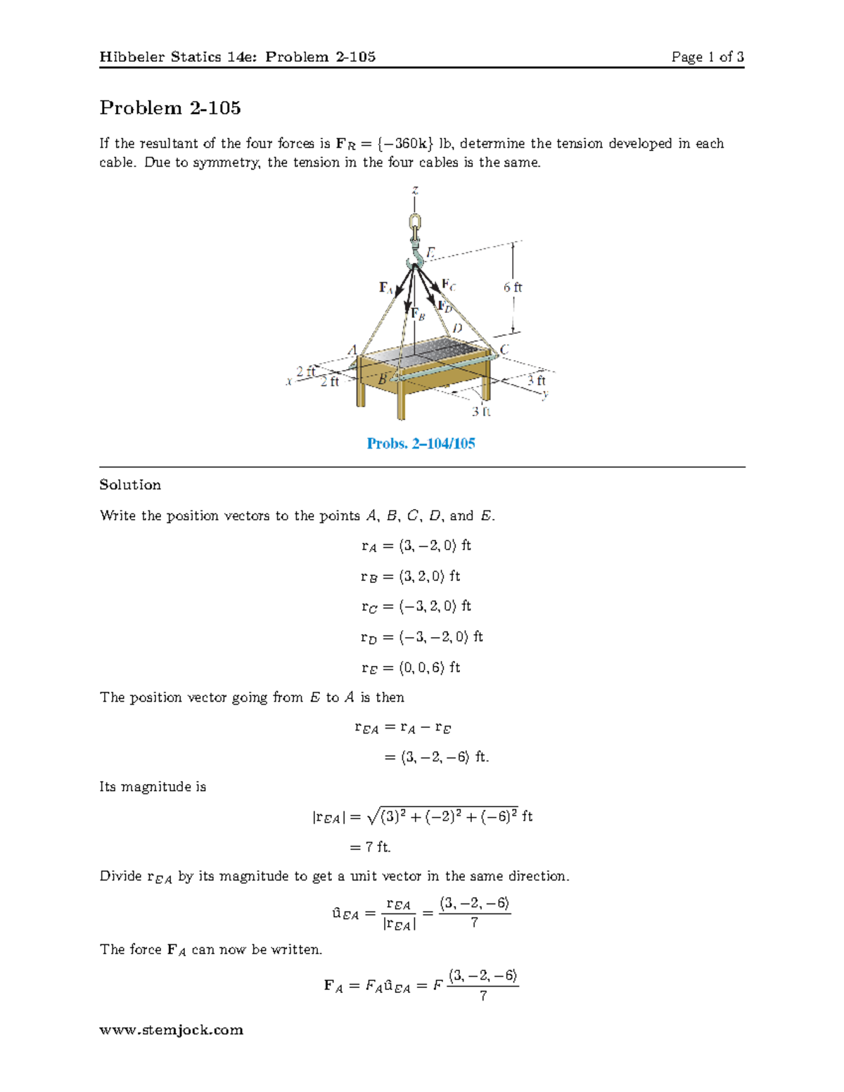 Hibbeler S 14e Ch2p105 - Statics of Rigid Bodies - Hibbeler Statics 14e: Problem 2-105 Page 1 of ...