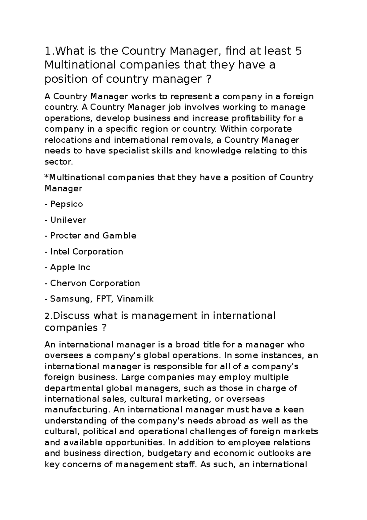 Assignment to career in international Operations Management - 1 is the ...