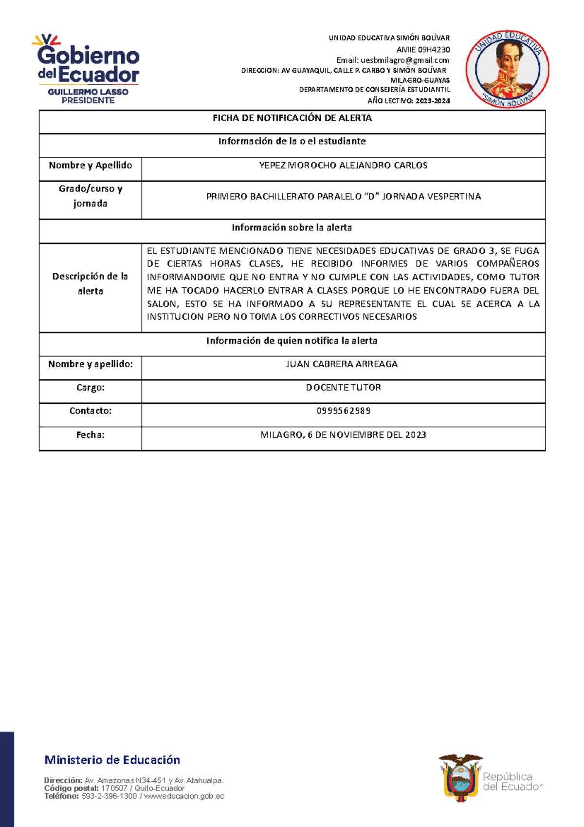 Ficha DE Notificacion DE Alerta - FICHA DE NOTIFICACIÓN DE ALERTA ...