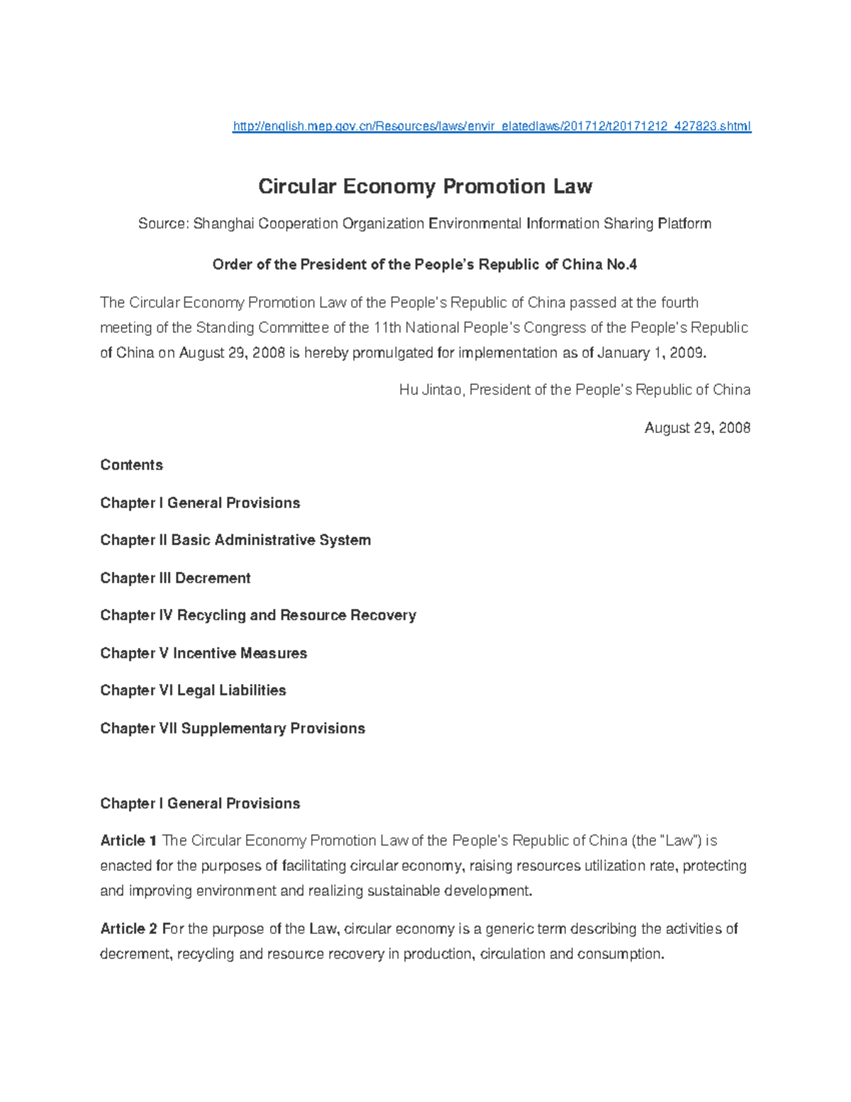 China) Circular Economy Promotion Law (2008 ) - - Studocu