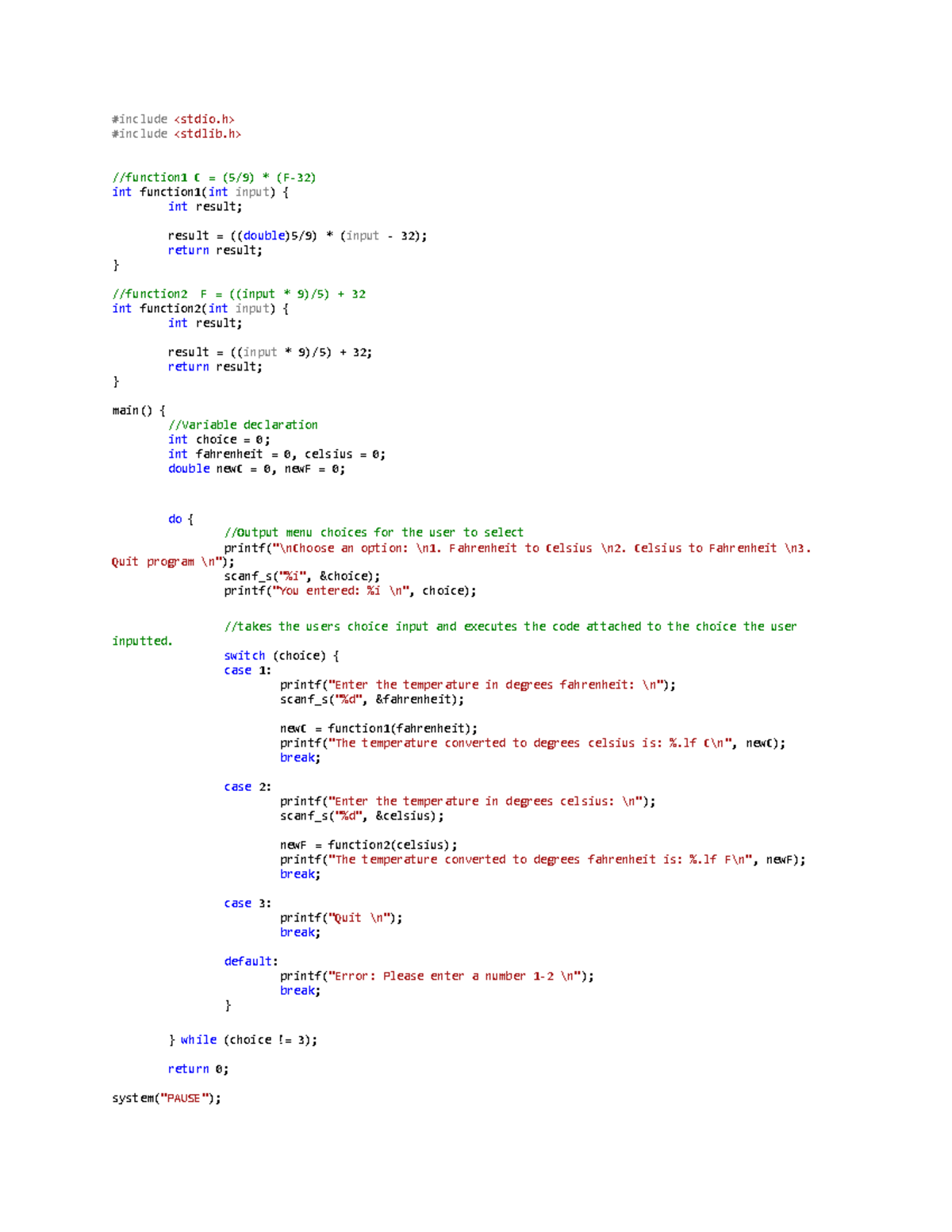 Assignment 10 - Changes user input from fahrenheit to celsius(returns ...