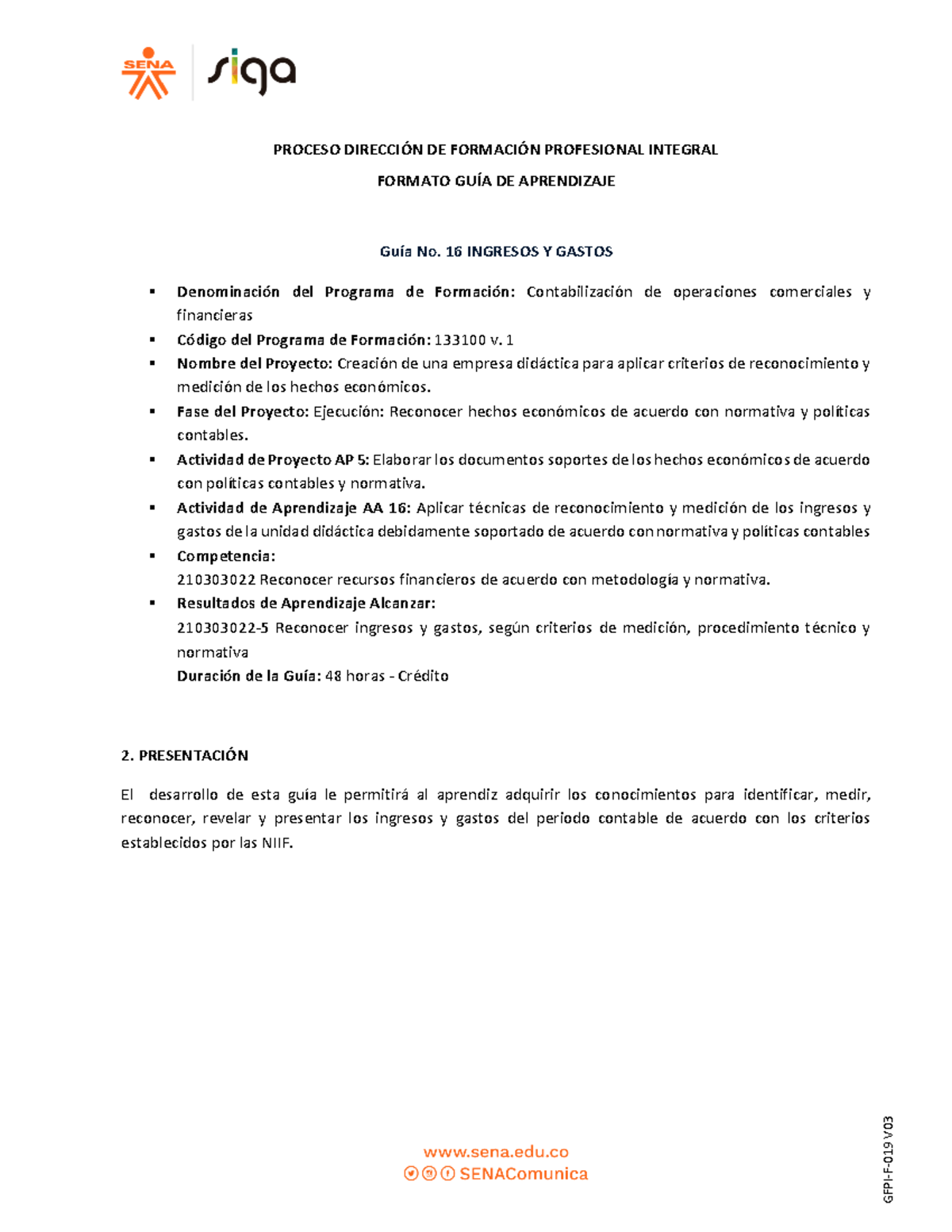 Guía 16 Ingresos y Gastos - PROCESO DIRECCI”N DE FORMACI”N PROFESIONAL INTEGRAL FORMATO GUÕA DE ...