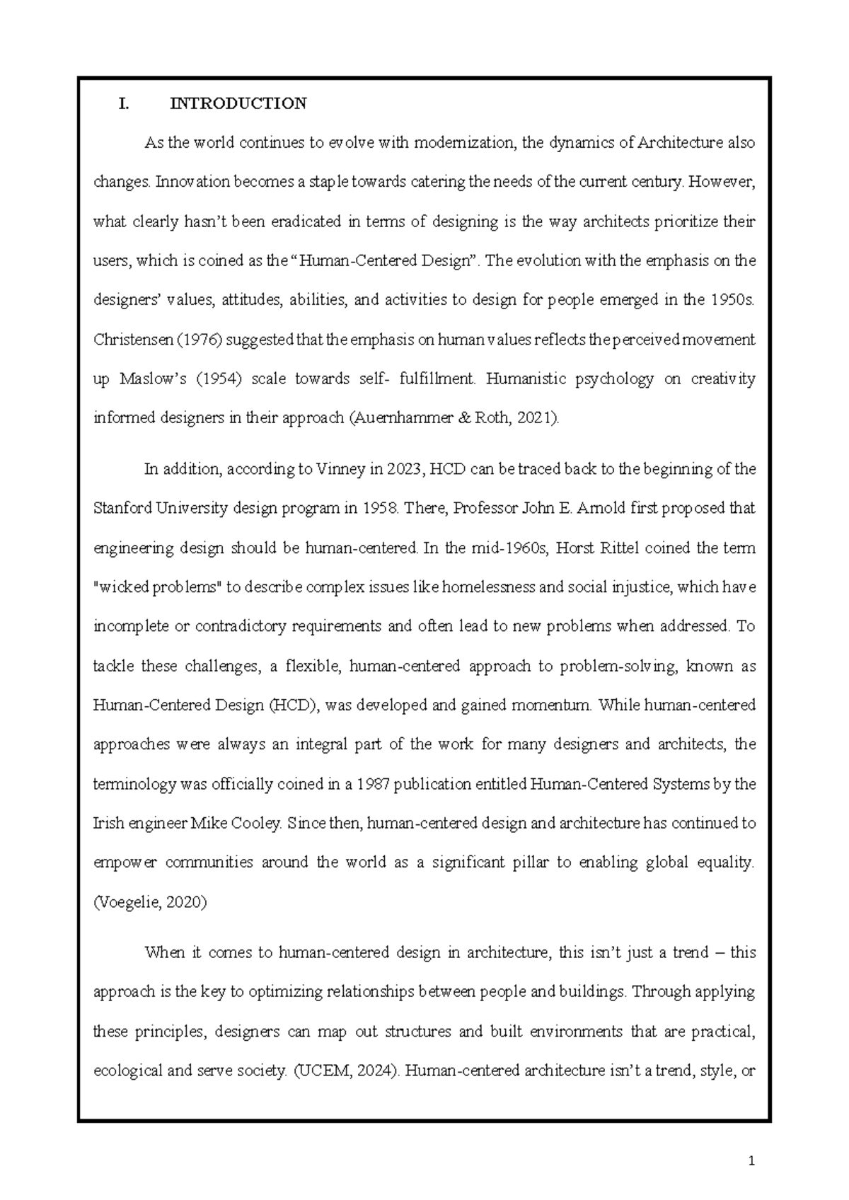 Draft Human- Centered- Design - I. INTRODUCTION As the world continues ...