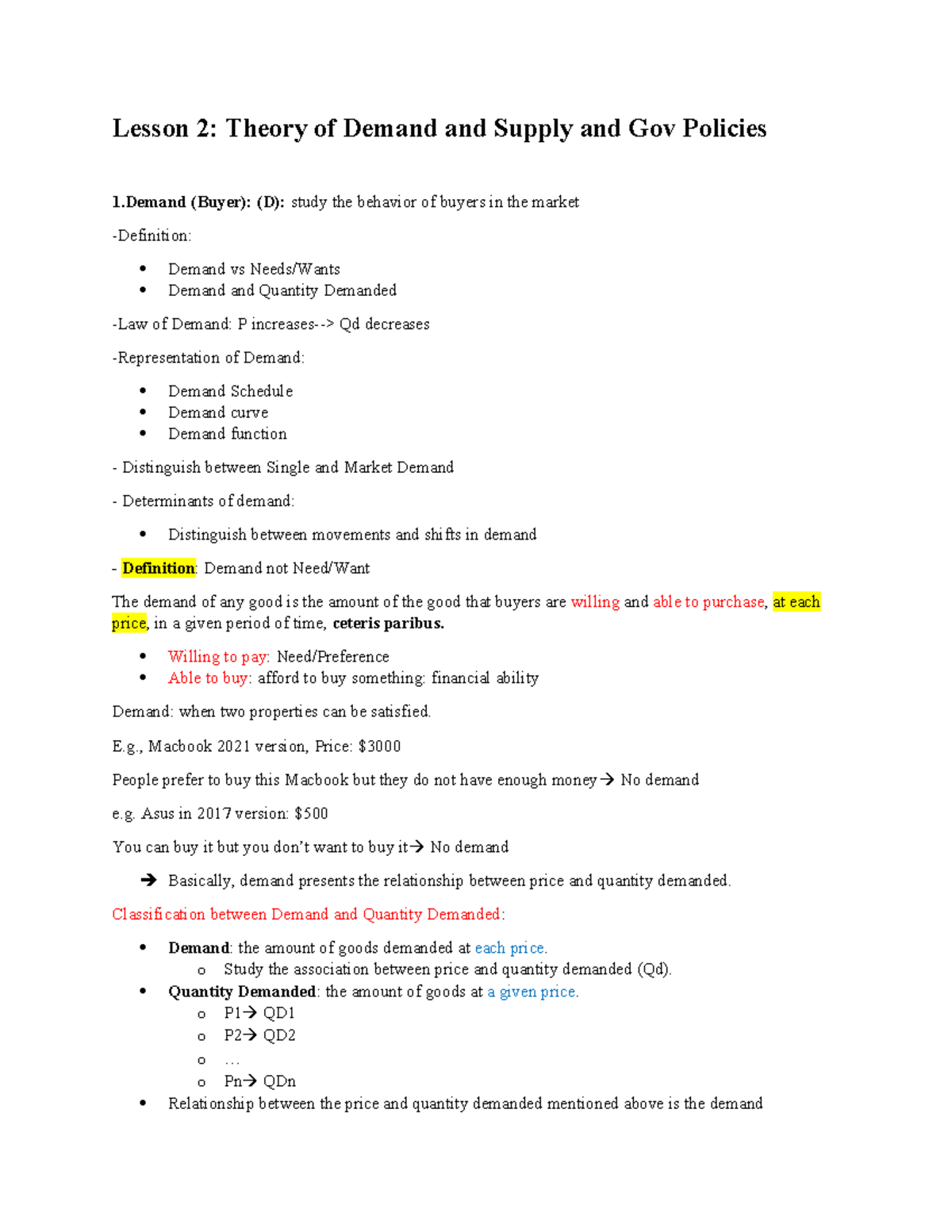 Lesson 2 - Lecture notes of Microeconomics - Lesson 2: Theory of Demand ...