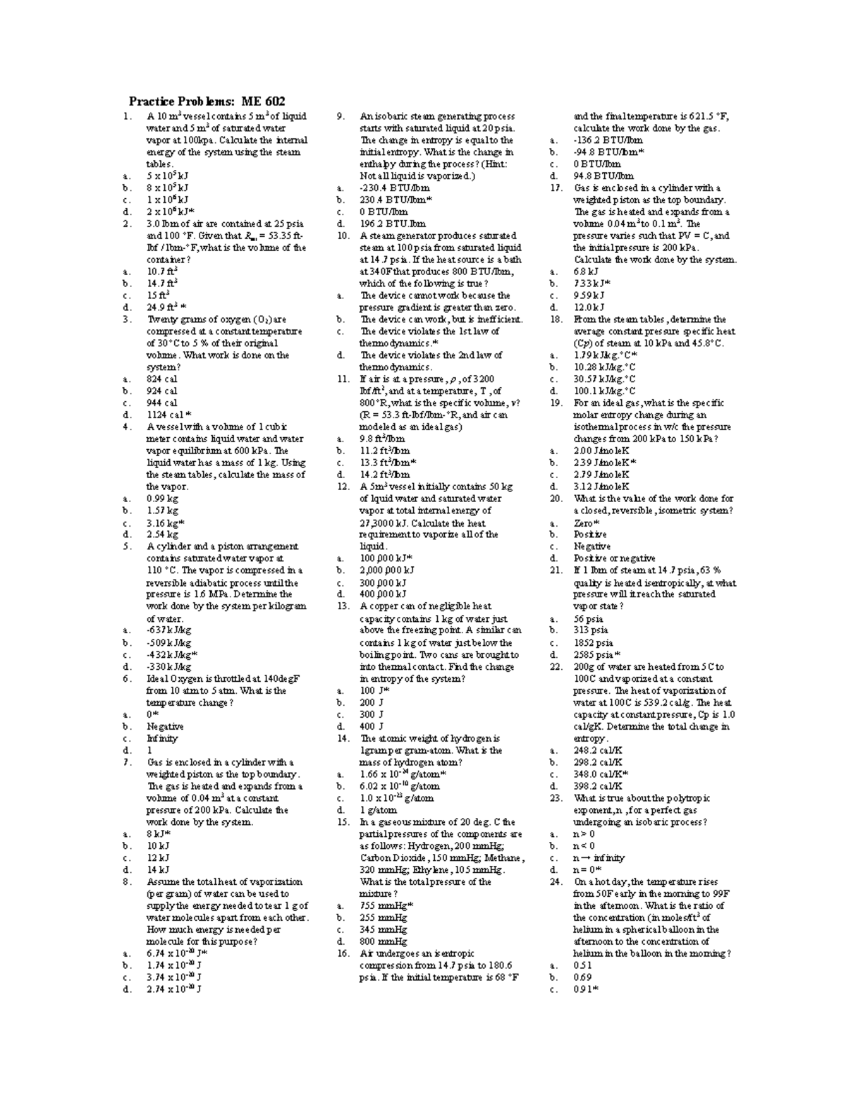 Practice-problems - Pumps practice problems - Practice Problems: ME 602 A 10 m 3 vessel contains ...
