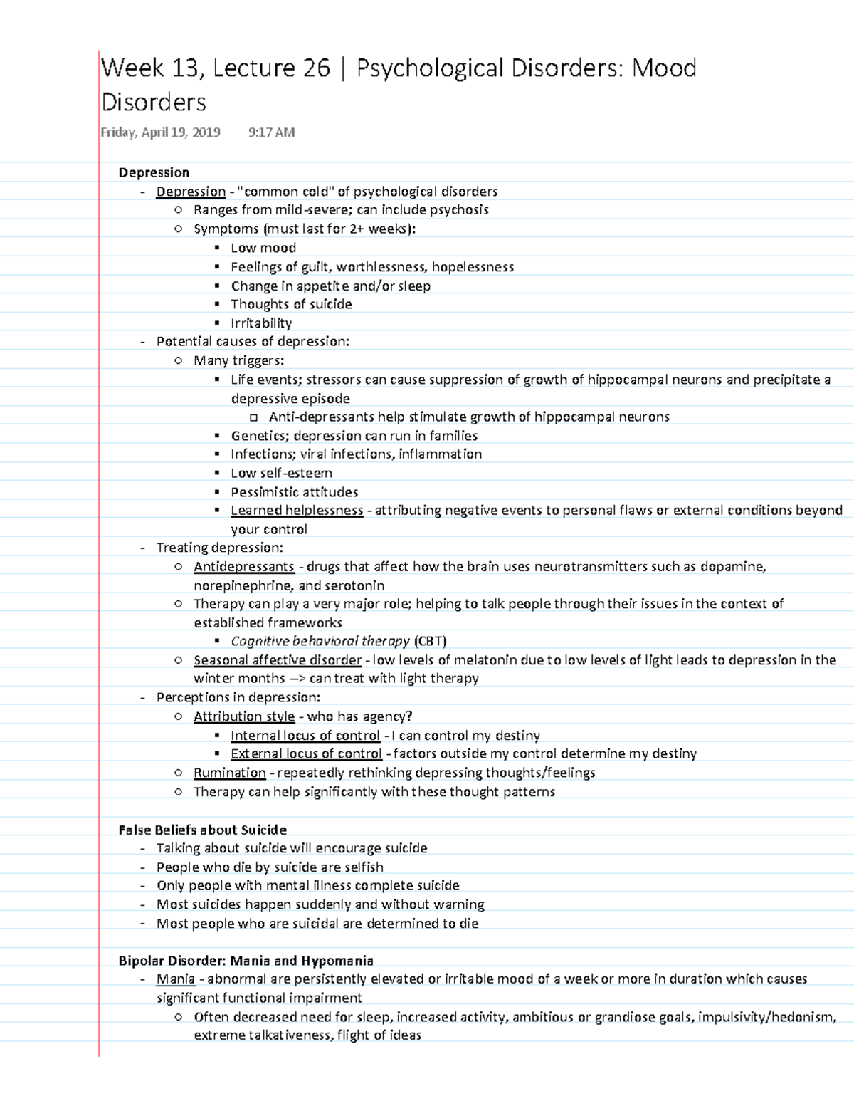 Psychological Disorders: Mood Disorders - ĞƉƌĞƐƐŝŽŶ ĞƉƌĞƐƐŝŽŶ Ͳ - Studocu