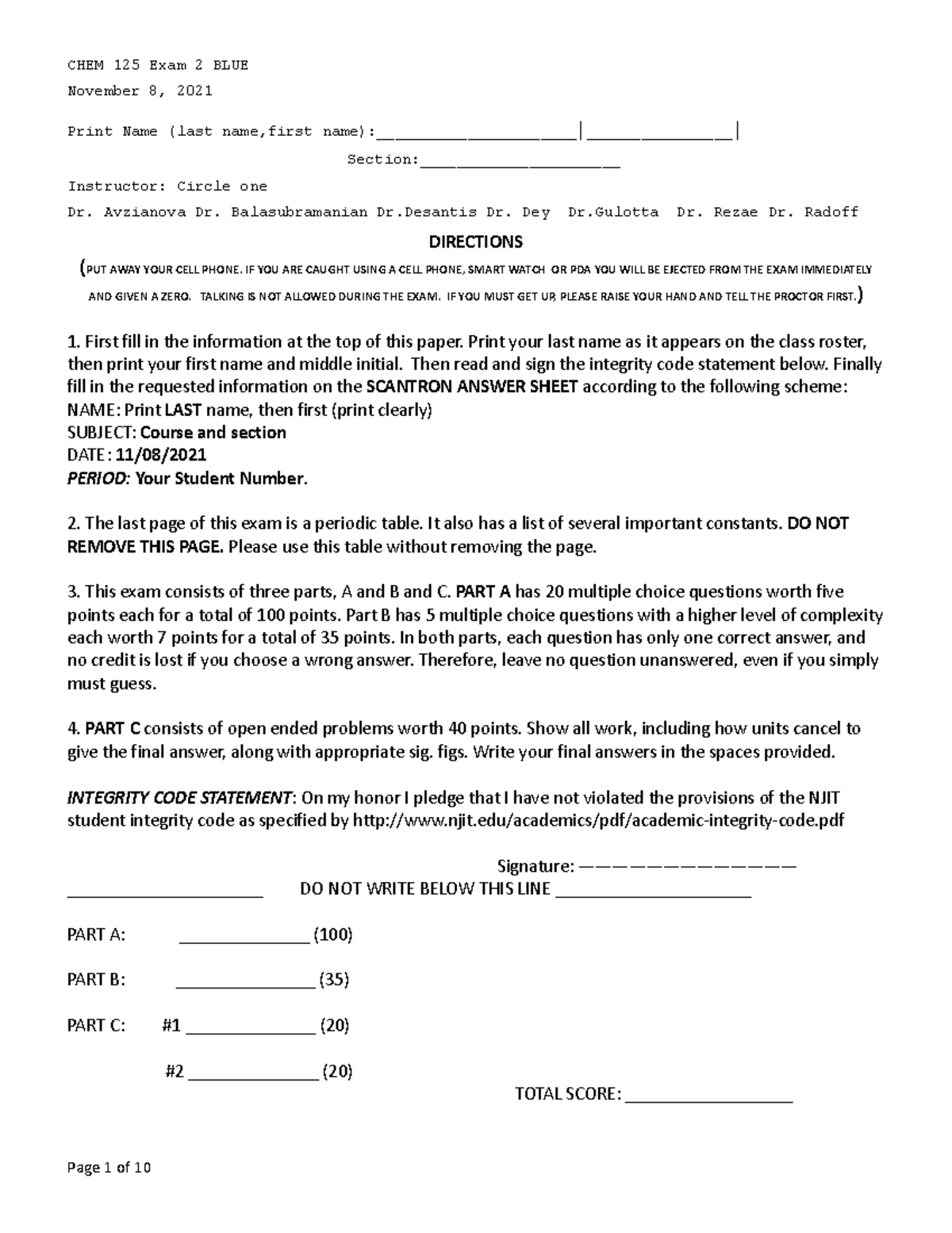 Chem 125 Exam 2 2021 - General chemistry 1 practice exam - November 8 ...