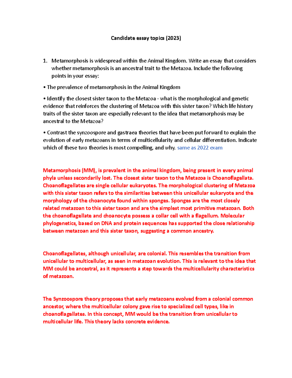 ZOOL223 metamorphosis practise essays - Candidate essay topics (2023 ...