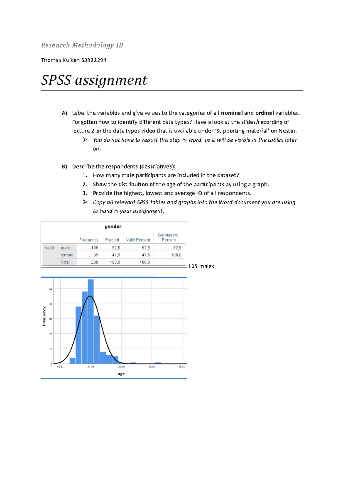 Spss - spss - Research Methodology IB Thomas Kuiken S SPSS assignment A ...