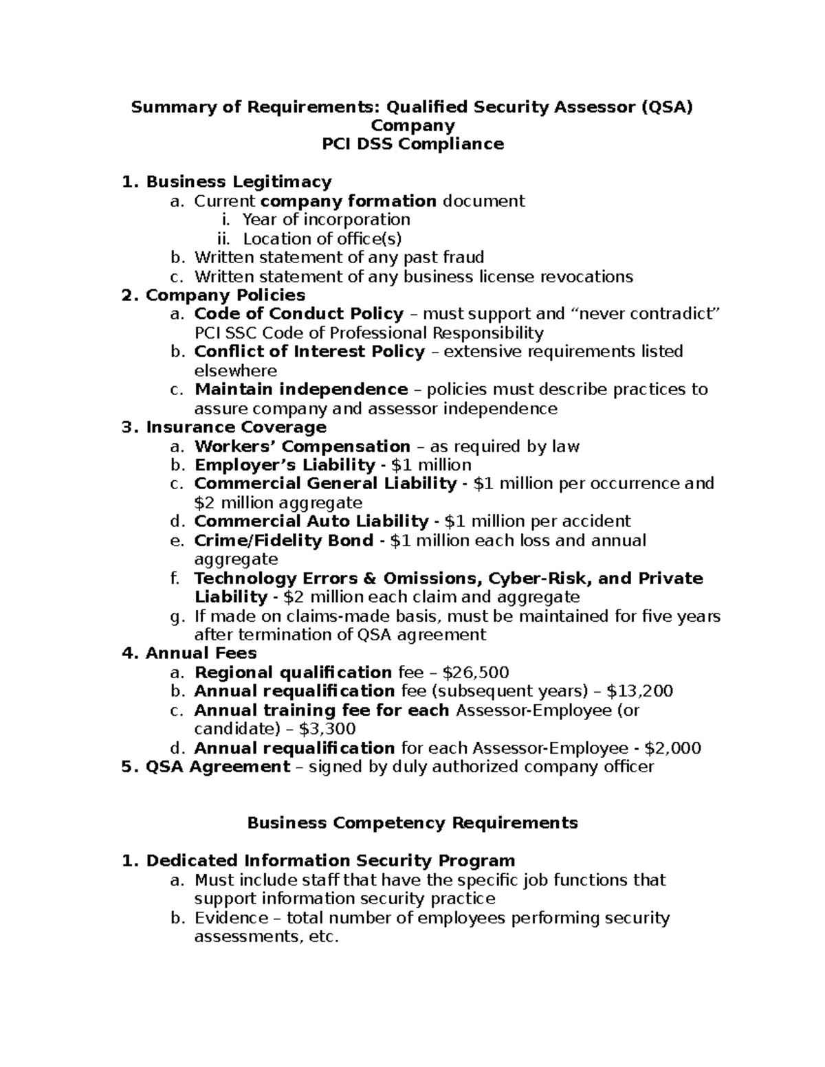 PCI QSA - Summary of Requirements - Summary of Requirements: Qualified ...