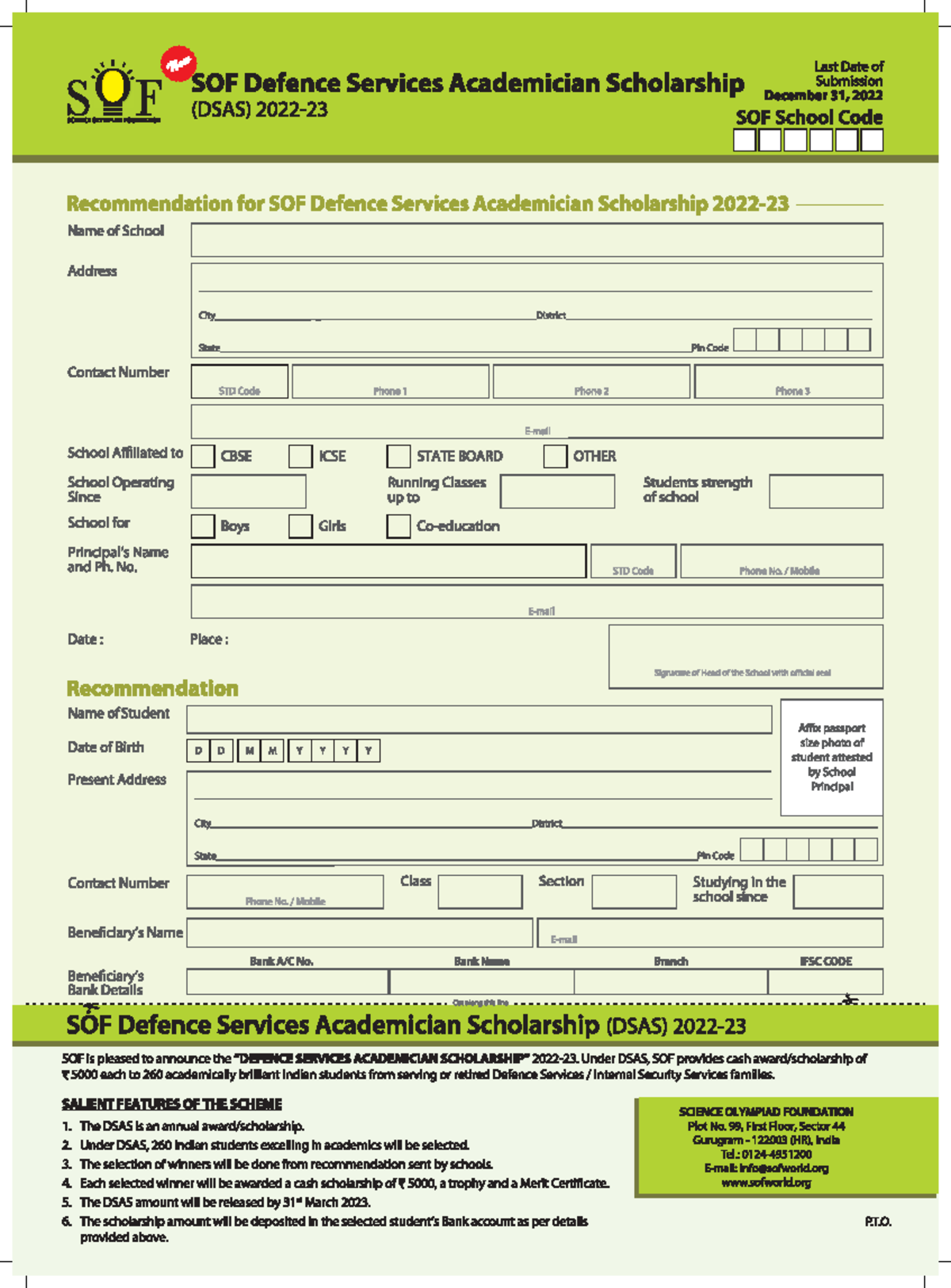 Sof defence services academician scholarship dsas 2022 - Advanced ...
