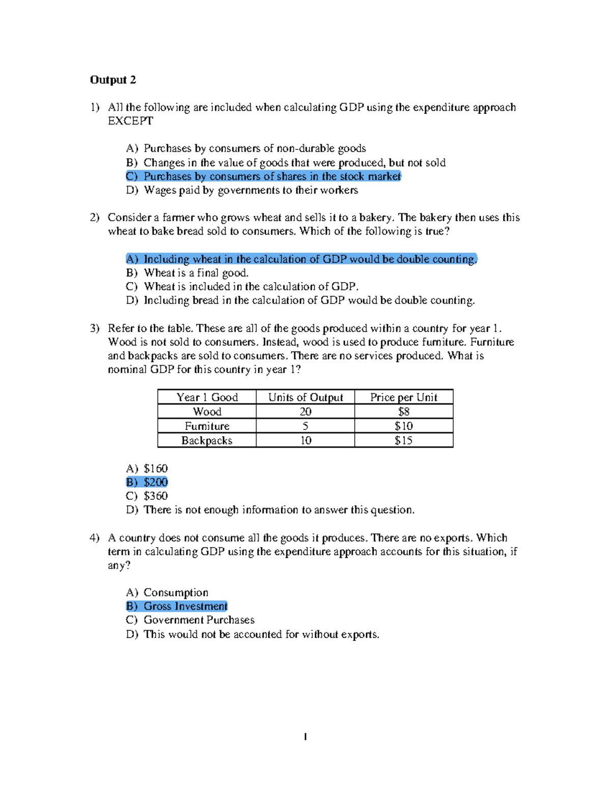 06 Measuring Output Practice Problems 2 - 1 Output 2 All the following are included when ...