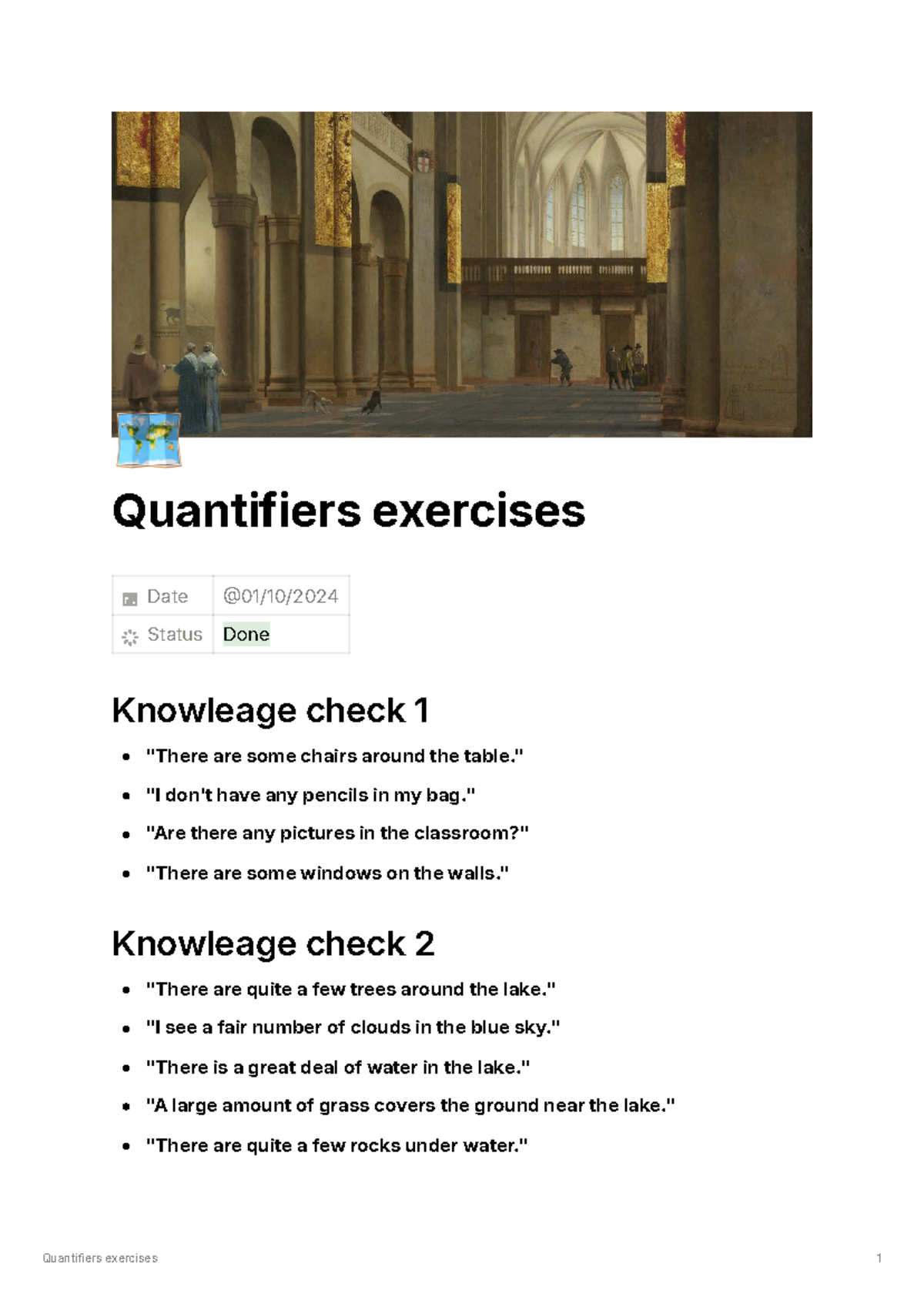 Quantifiers exercise - excercise - 🗺 Quantifiers exercises Date Status Done Knowleage check 1 ...