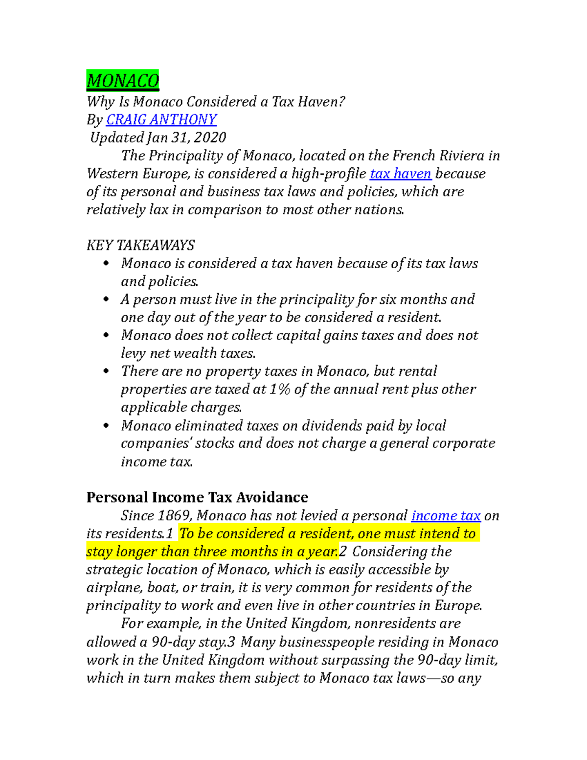 IBS- Tax Haven - MONACO Why Is Monaco Considered a Tax Haven? By CRAIG ...