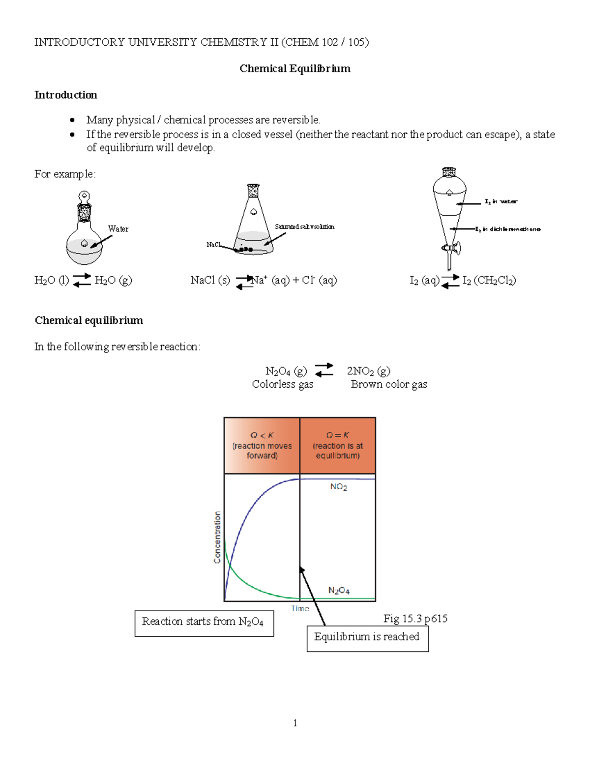 Chemical equilibrium 1 - INTRODUCTORY UNIVERSITY CHEMISTRY II (CHEM 102 ...