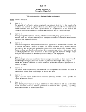 assignment 8 answer - BUSI 330 Answer Guide No. 8 The Cost Approach ...