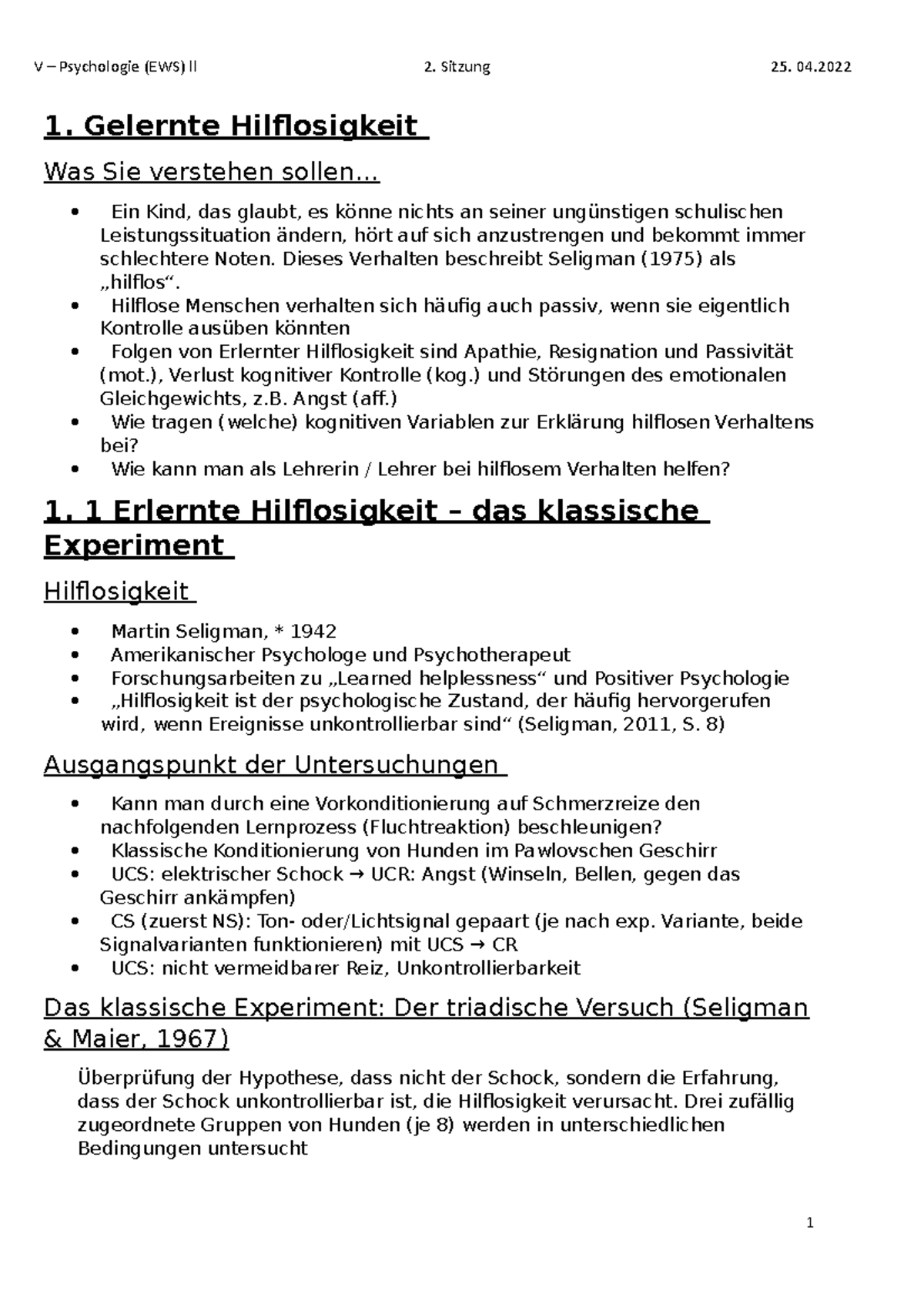 (1) Gelernte Hilflosigkeit - 1. Gelernte Hilflosigkeit Was Sie ...