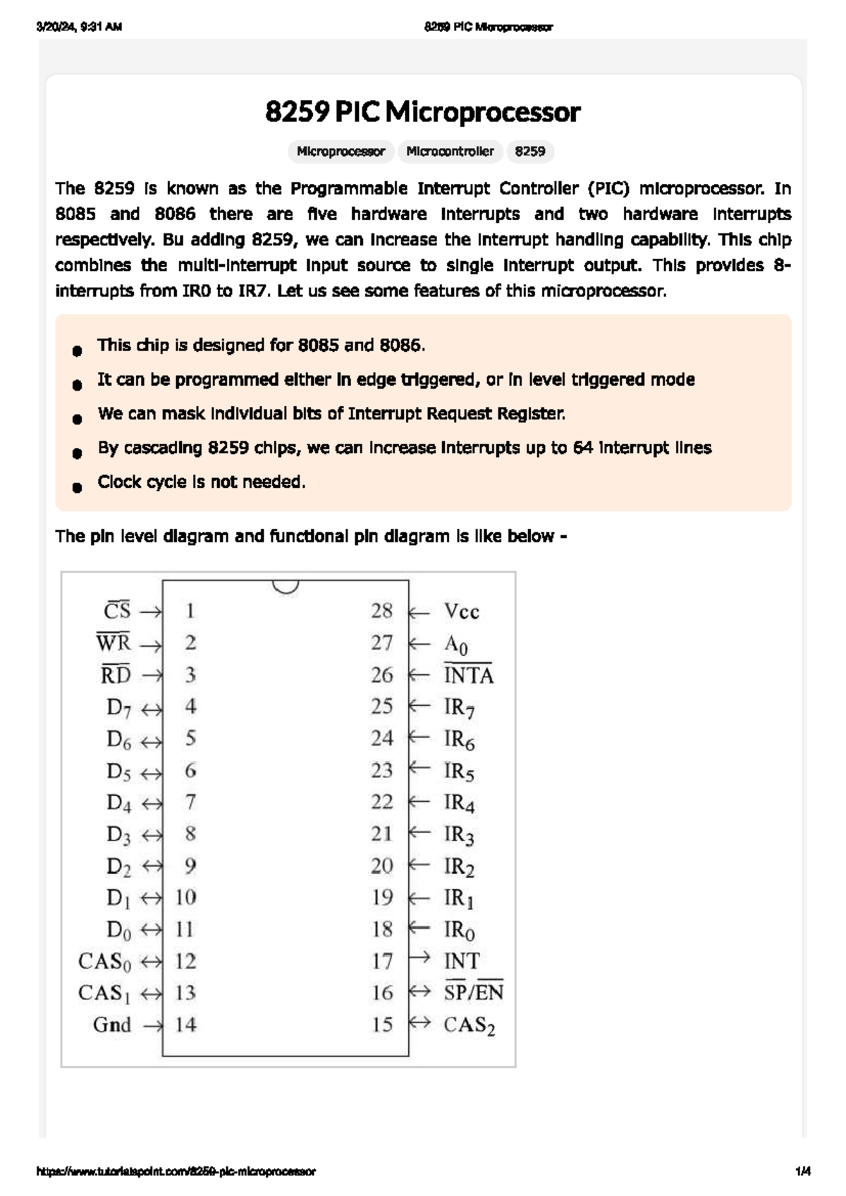 8259A - pin description - Microprocessors - Studocu