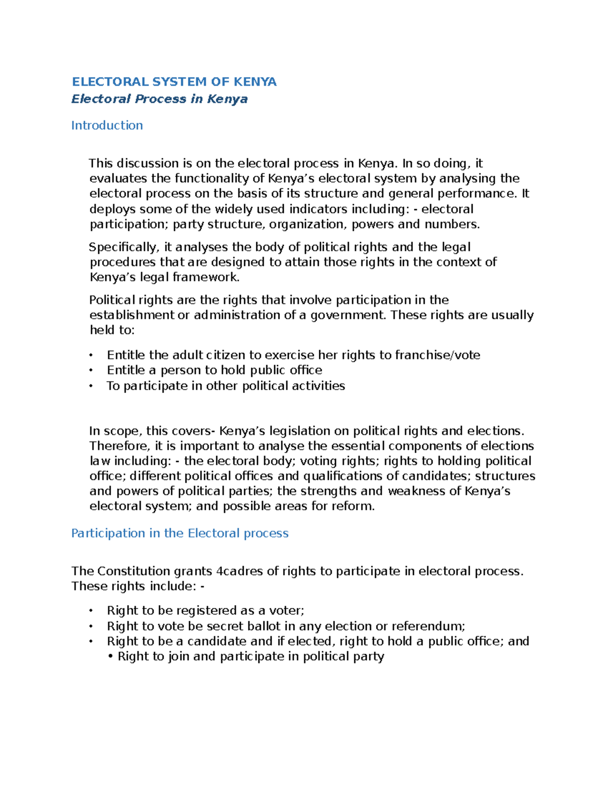 03 Election process in Kenya - ELECTORAL SYSTEM OF KENYA Electoral ...