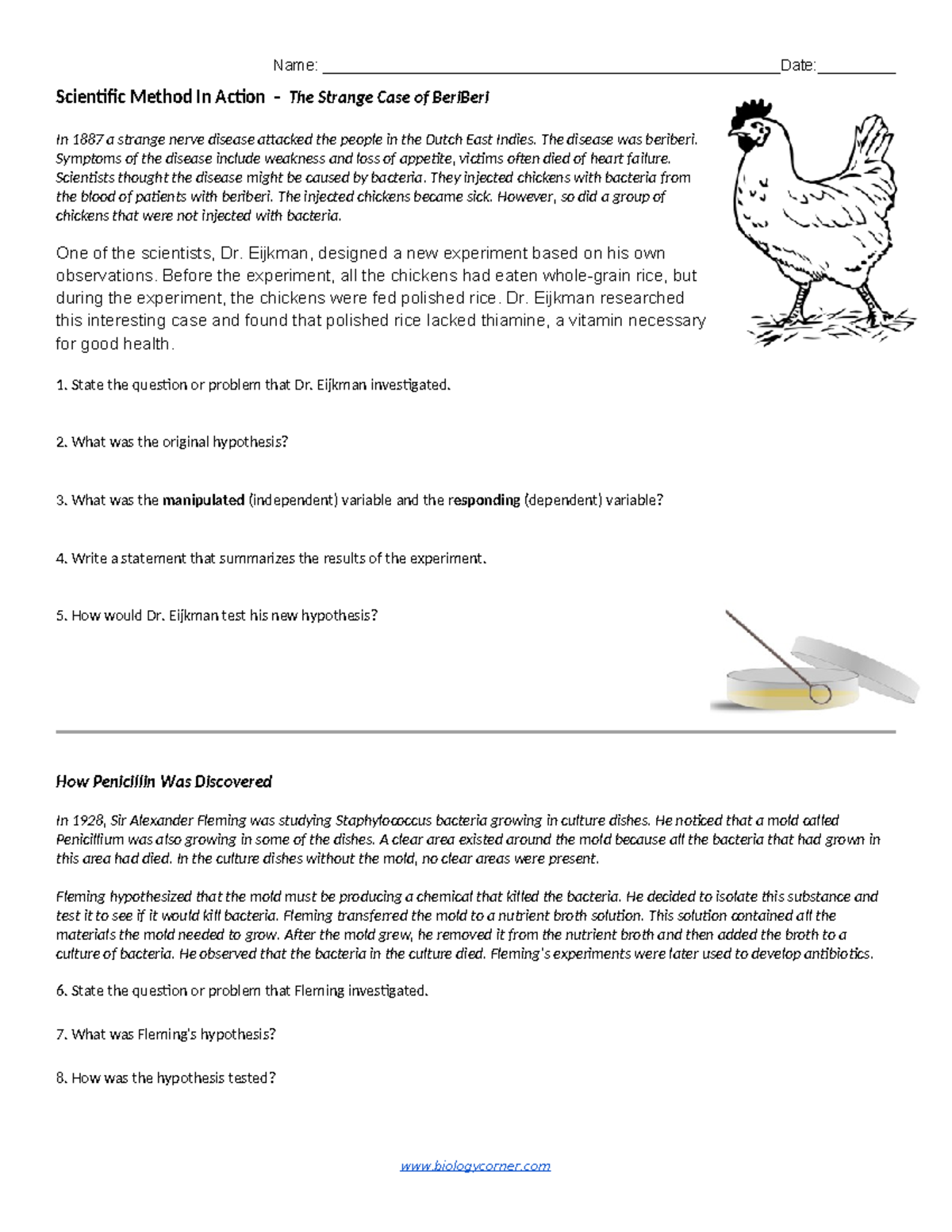 Scientific Method In Action (Beriberi) - Name