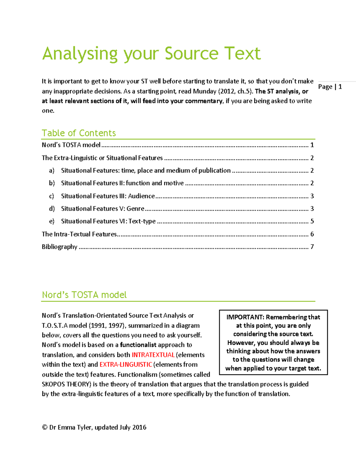 Analysing your Source Text - As a starting point, read Munday (2012, ch ...