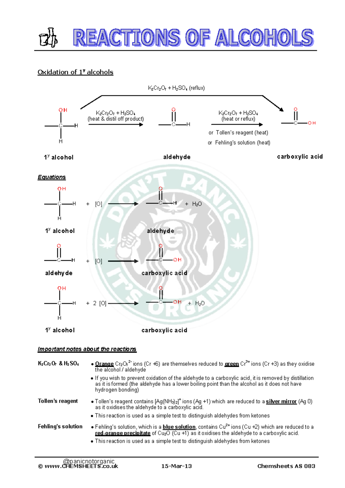 Chemsheets AS 083 Reactions of alcohols - © CHEMSHEETS.co 15-Mar-13 ...