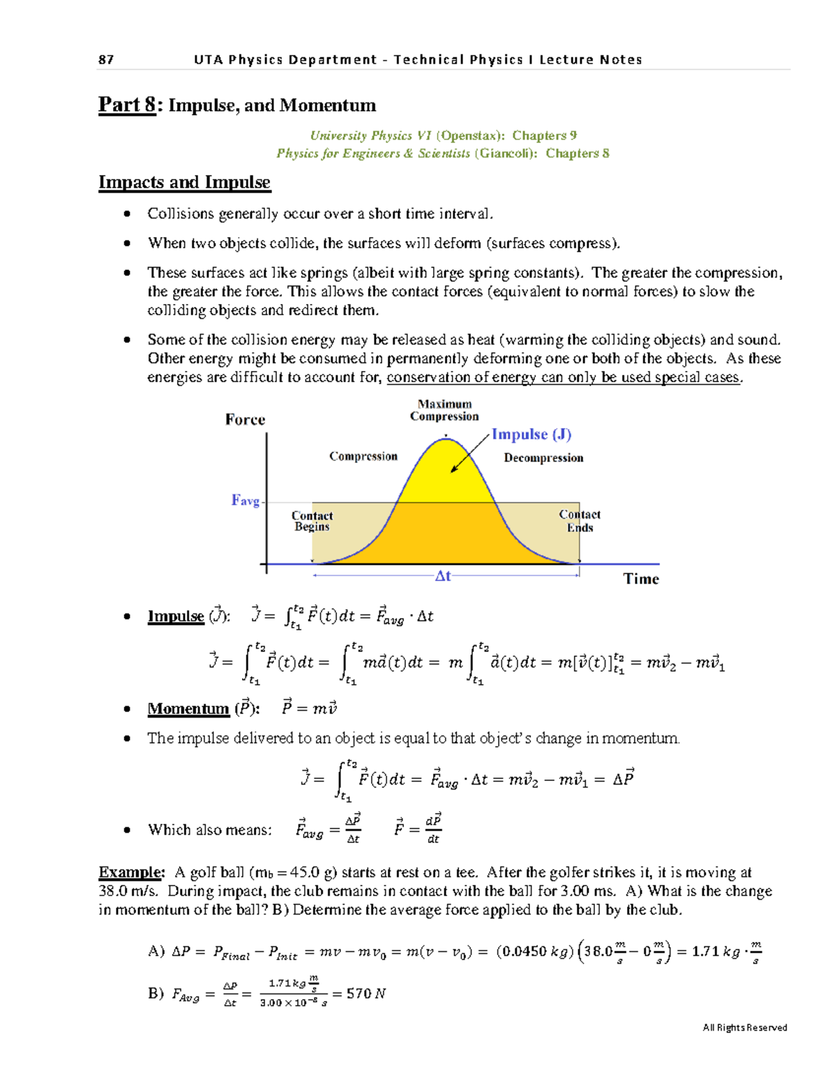 1443 notes Lecture8 - Part 8: Impulse, and Momentum University Physics ...