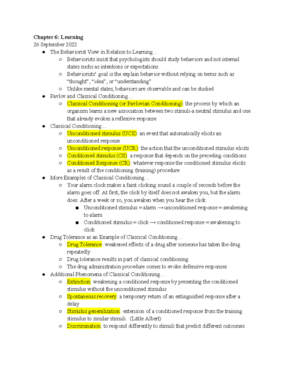 PSY 100 Notes Exam 2 - Study Guide - Chapter 6: Learning 26 September ...