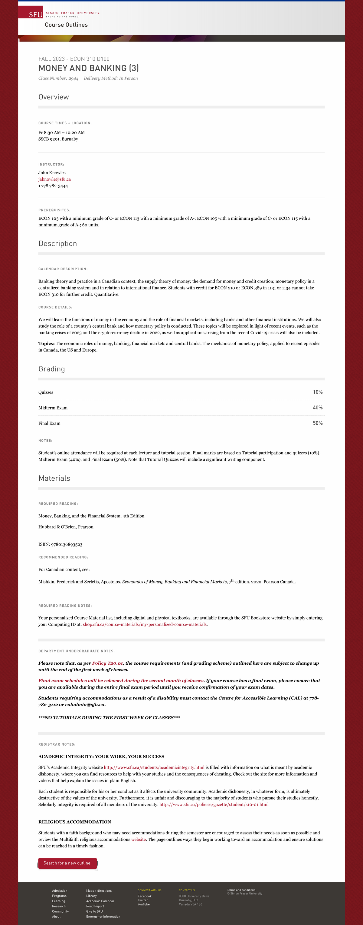 Course Outlines - Simon Fraser University - COURSE TIMES + LOCATION: Fr ...