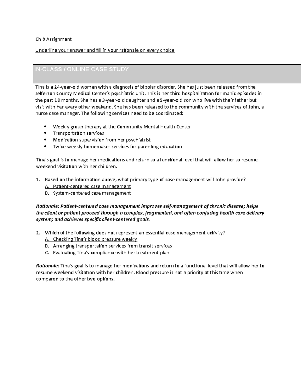 Ch 9 Assignment - Ch 9 Assignment Underline your answer and fill in ...