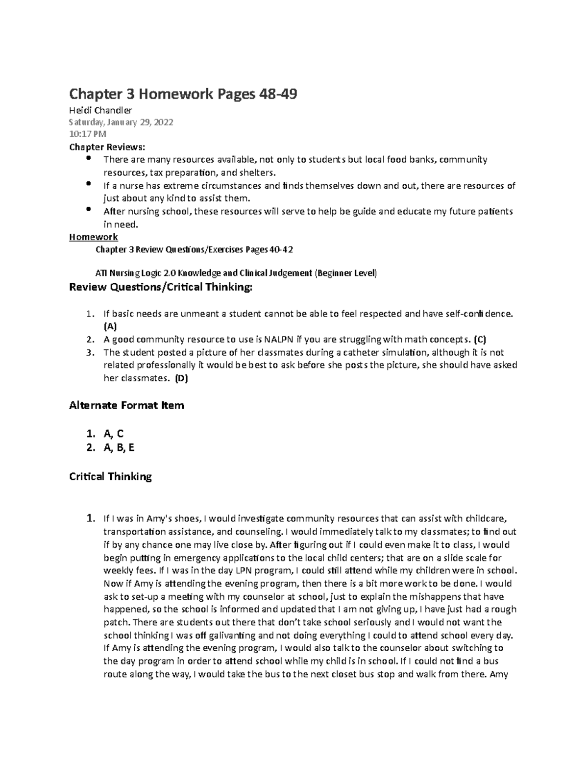Seminar Chapter 3 Homework Pages 48 - Chapter 3 Homework Pages 48- Heidi Chandler Saturday ...
