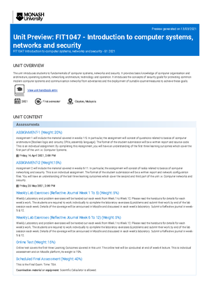 FIT1047 Assignment 2 S2 2020 - FIT1047 Introduction to computer systems, networks and security ...